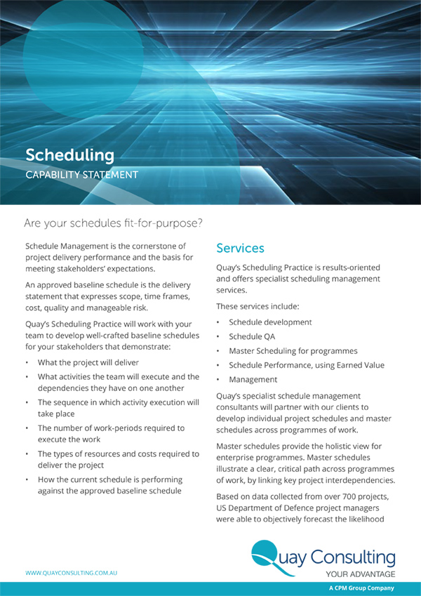 Capability Statements | Project Management Consultants | Quay ...
